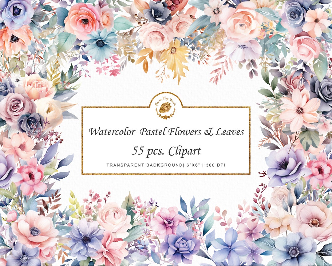 Watercolor Pastel Flowers PNG Watercolor Floral Clipart Bouquets ...