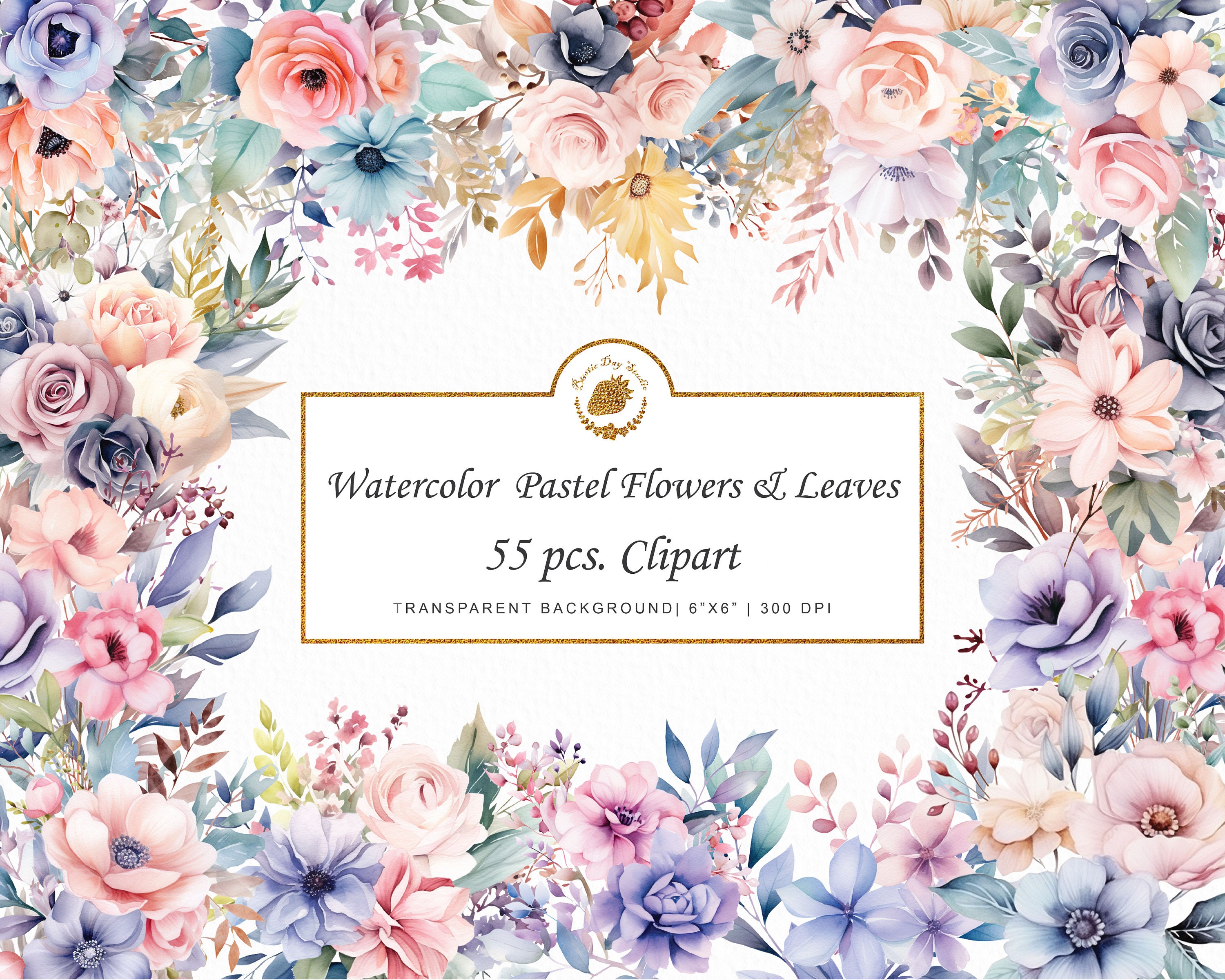 Watercolor Pastel Flowers PNG Watercolor Floral Clipart Bouquets ...