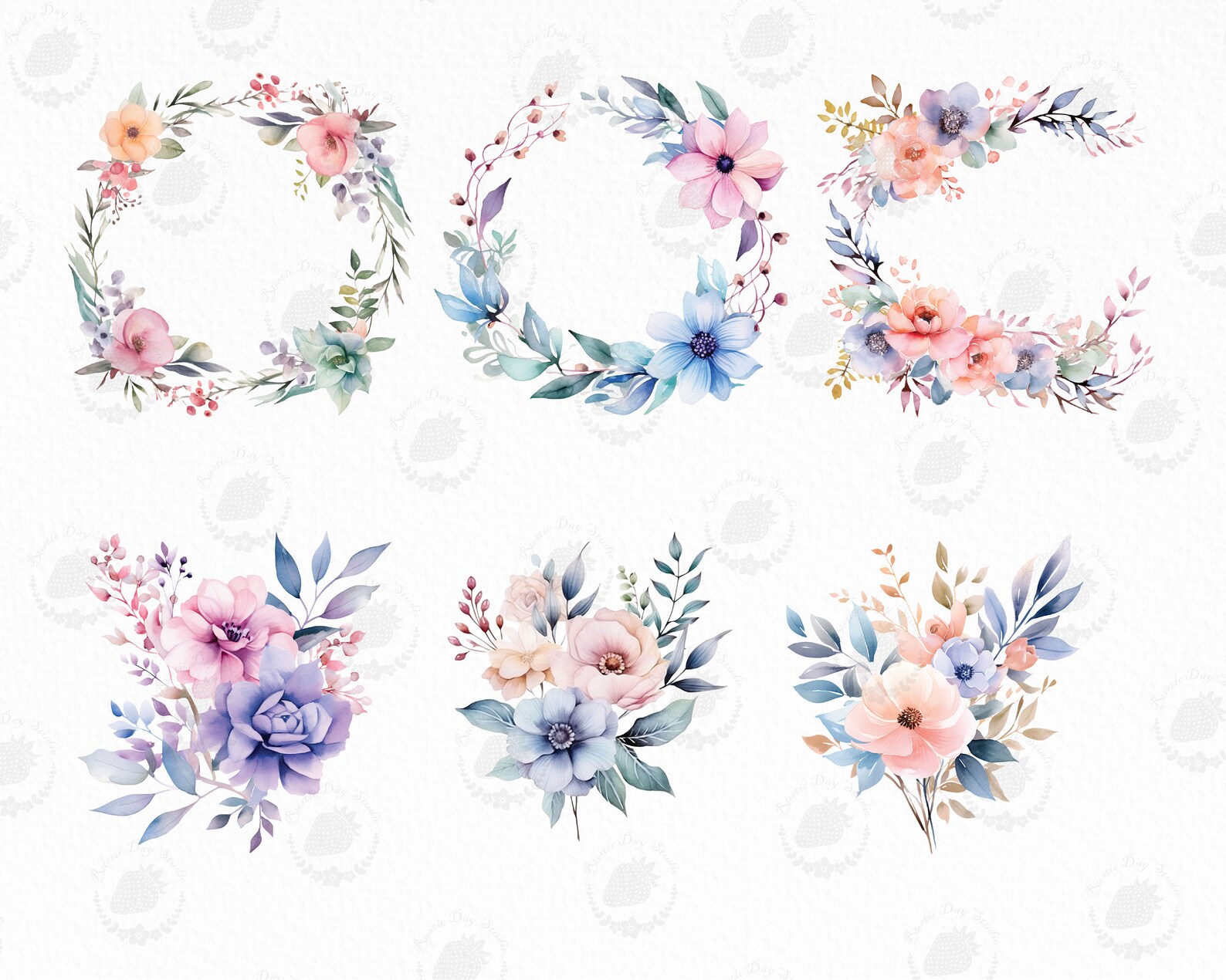 Watercolor Pastel Flowers PNG Watercolor Floral Clipart Bouquets ...