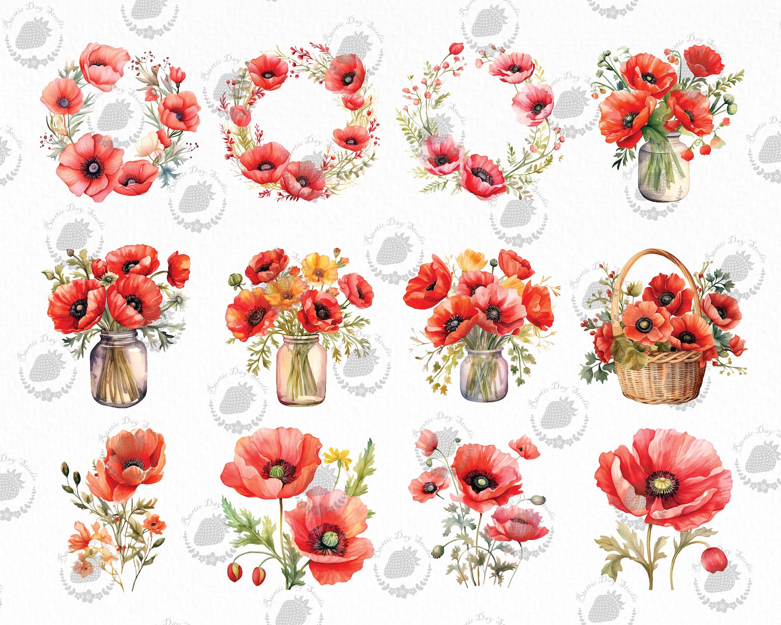 Watercolor Poppy Clipart Poppies Clipart PNG SVG Floral Watercolor ...