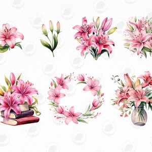 Watercolor Pink Lily Clipart Watercolor Lily PNG Pink Bouquets Lilies ...