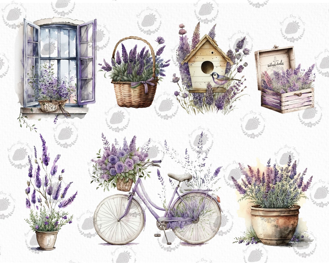 Watercolor Lavender Garden Clipart Lavender Clipart Flowers Cottagecore ...
