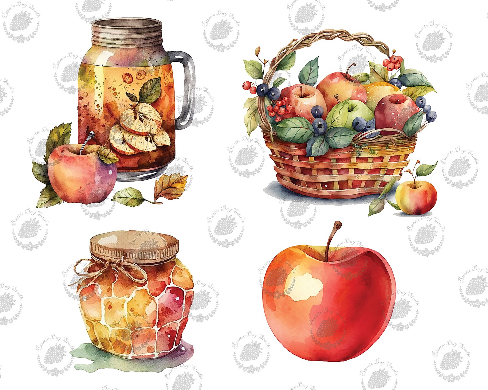 Watercolor Apple Clipart Autumn Clipart Fruit Clipart Sticker - Etsy