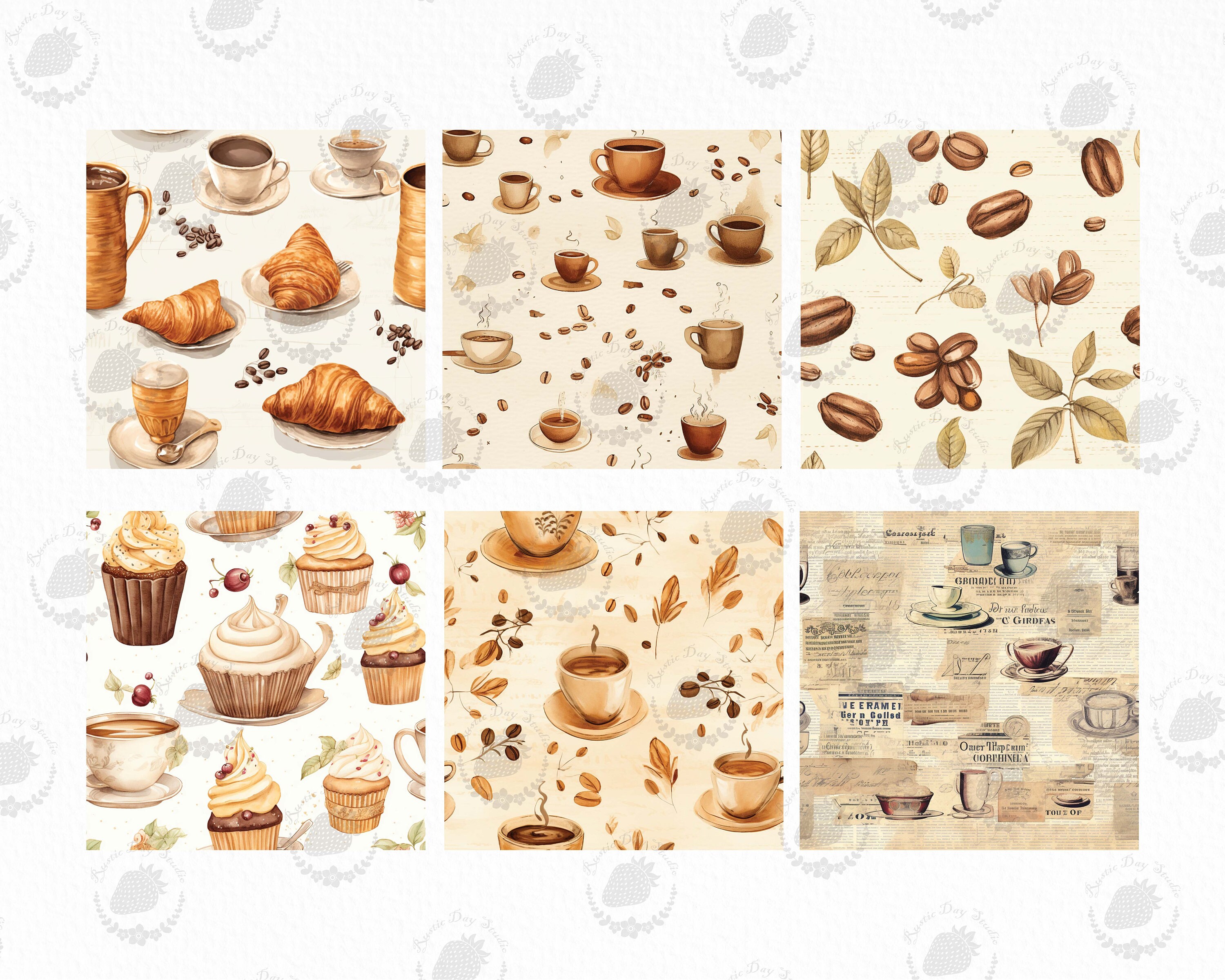 Watercolor Coffee Digital Paper Seamless Coffee Bean Printable Textures ...