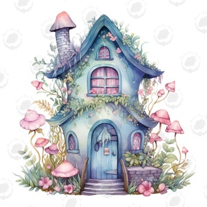 Watercolor Cute Pastel Fairy House Watercolor Clipart Fantasy Clipart ...