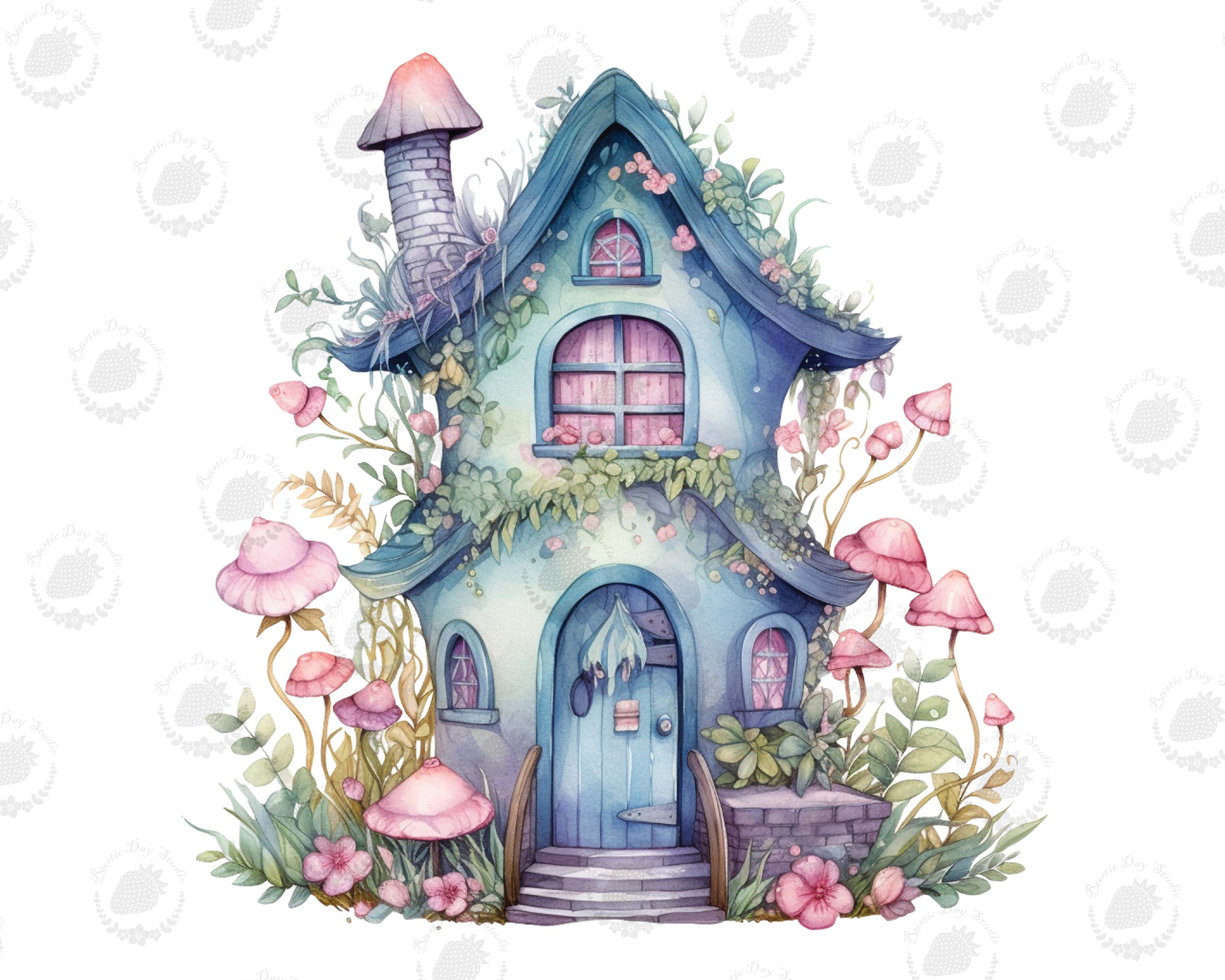 Watercolor Cute Pastel Fairy House Watercolor Clipart Fantasy Clipart ...