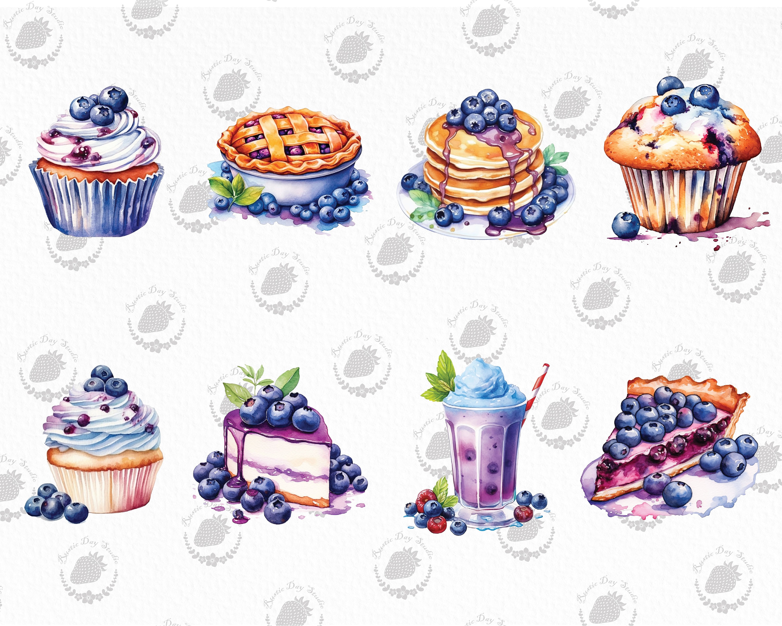 Watercolor Blueberry Watercolor Blueberry Clipart Bundle Juicy ...