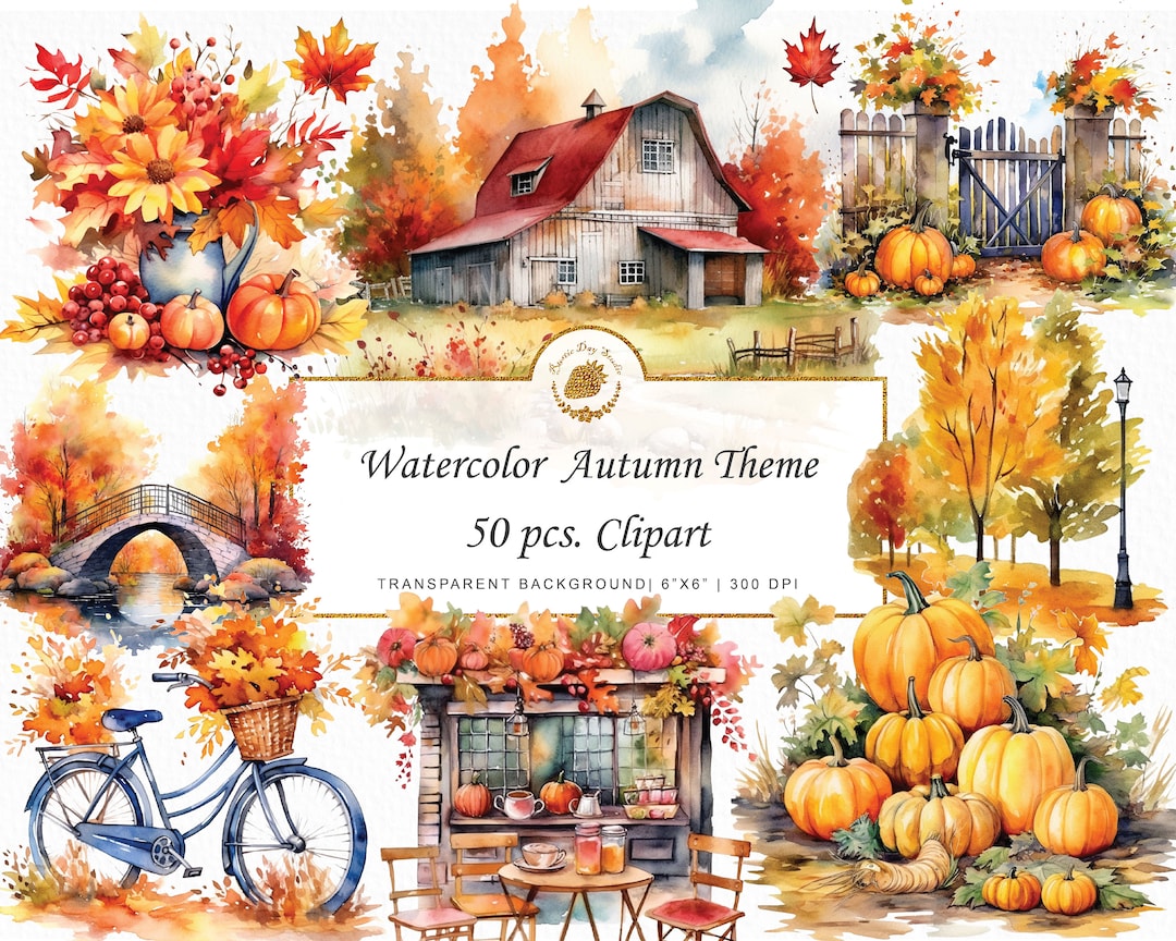 Watercolor Autumn Clipart Fall Clipart Pumpkin Clipart Autumn Maple ...