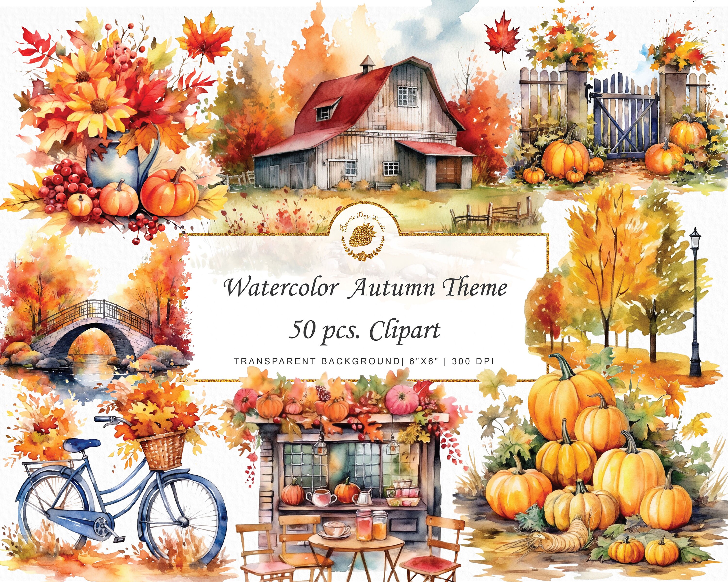Watercolor Autumn Clipart Fall Clipart Pumpkin Clipart Autumn - Etsy