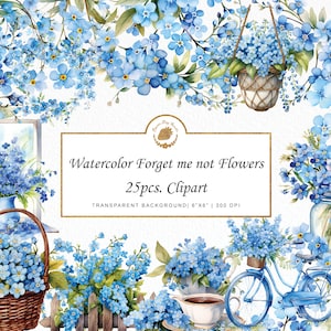 Watercolor Forget-me-not Clipart: Floral Art Bundle (PNG, SVG) - Etsy