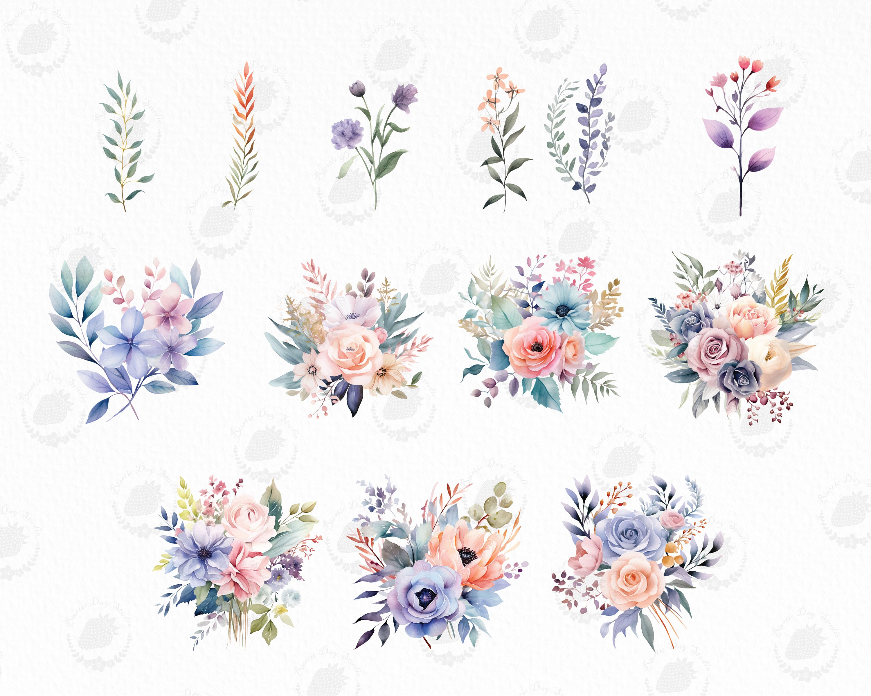 Watercolor Pastel Flowers PNG Watercolor Floral Clipart Bouquets ...