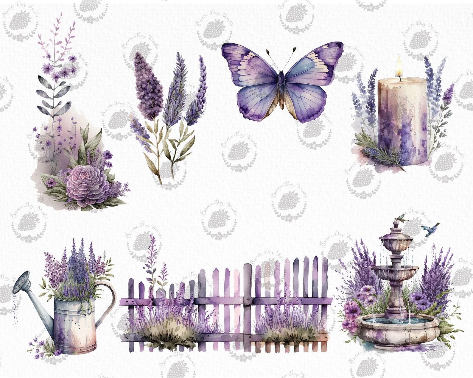 Watercolor Lavender Garden Clipart Lavender Clipart Flowers Cottagecore ...