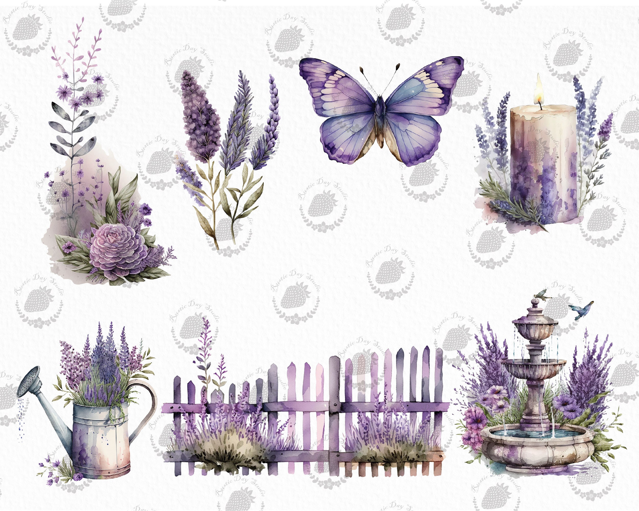 Watercolor Lavender Garden Clipart Lavender Clipart Flowers Cottagecore ...