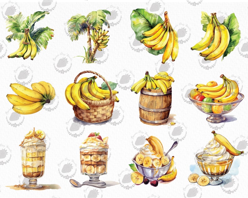 Watercolor Tropical Banana Watercolor Banana Clipart Bundle - Etsy
