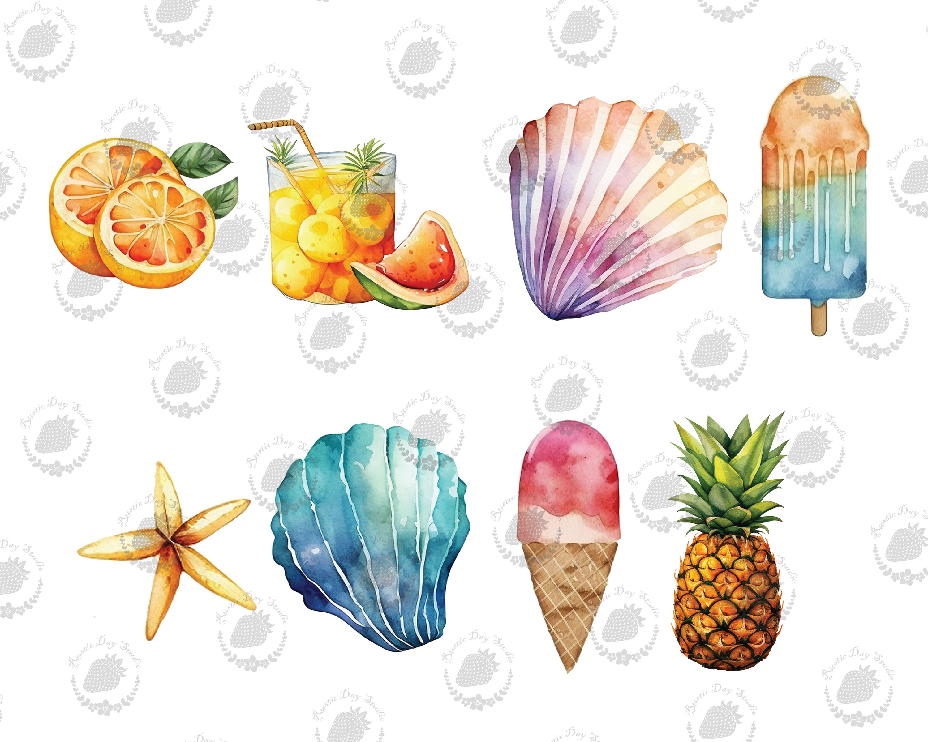 Watercolor Summer Clipart Van Clipart Beach Art Bundle Vacation Clipart ...