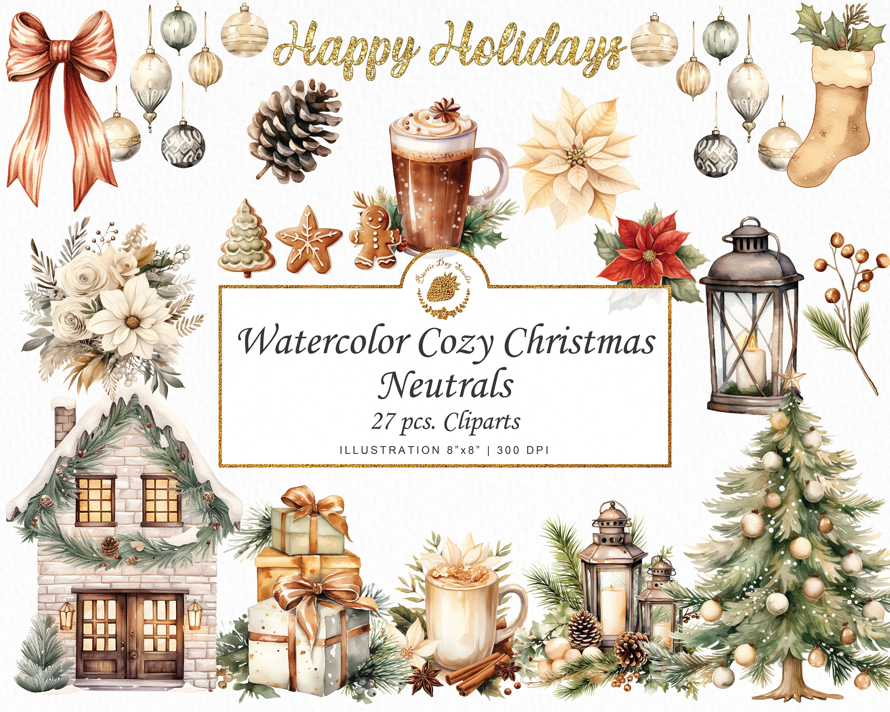 Watercolor Cozy Christmas Theme Clipart Christmas Neutral Christmas ...