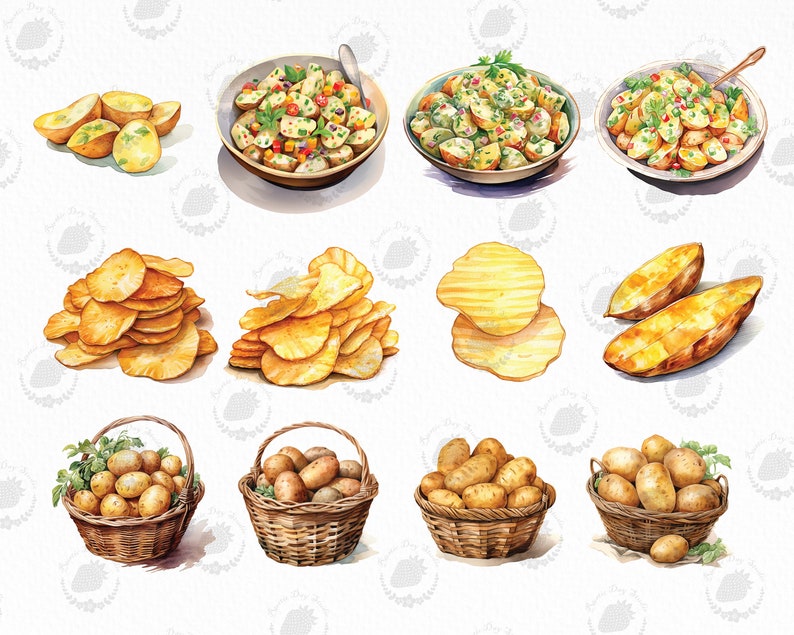 Watercolor Potato Clipart Vegetable Clipart French Fries Clipart ...