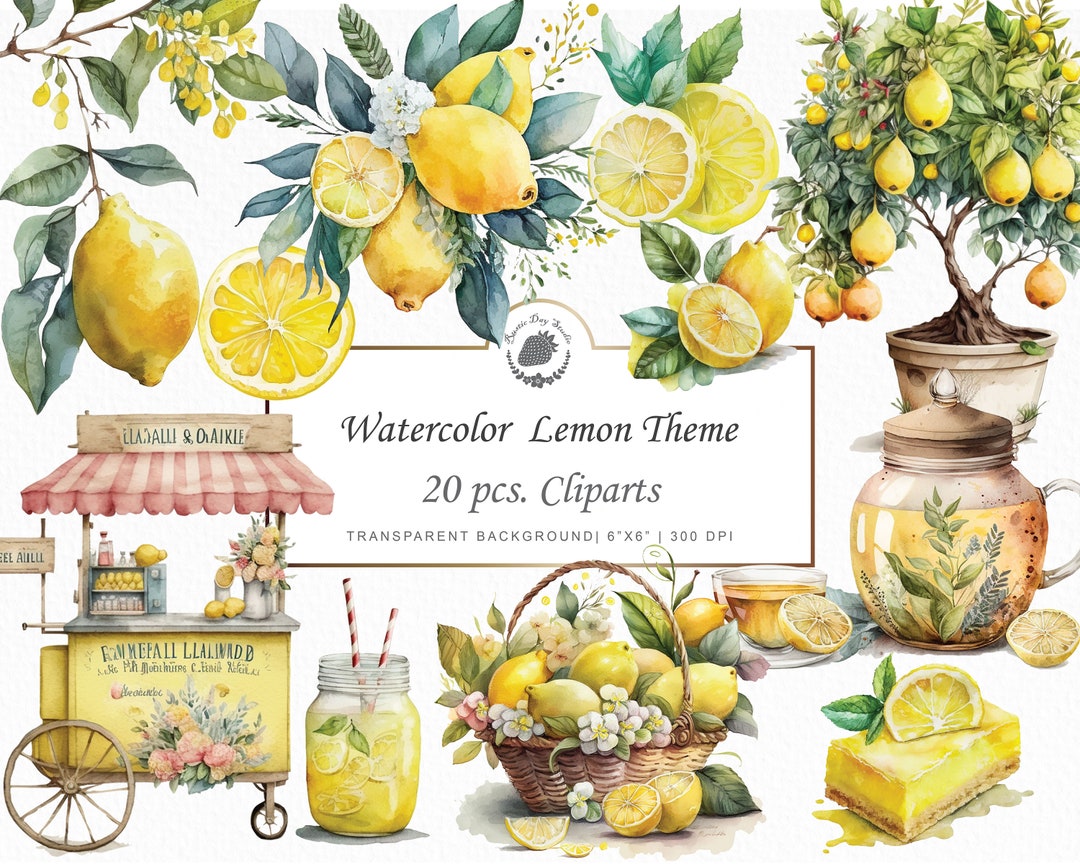 Watercolor Lemon Clipart Bundle: Summer Graphics (PNG, SVG) - Etsy