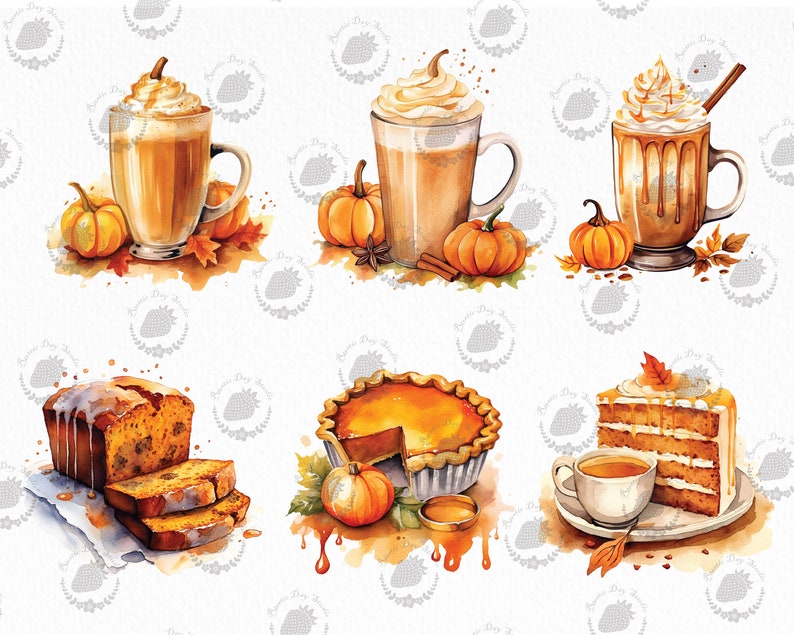 Watercolor Pumpkin Spice Delights Watercolor Pumpkin Spice Clipart ...