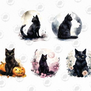 Watercolor Black Cat Clipart Catt Clipart Halloween Clipart Watercolor ...