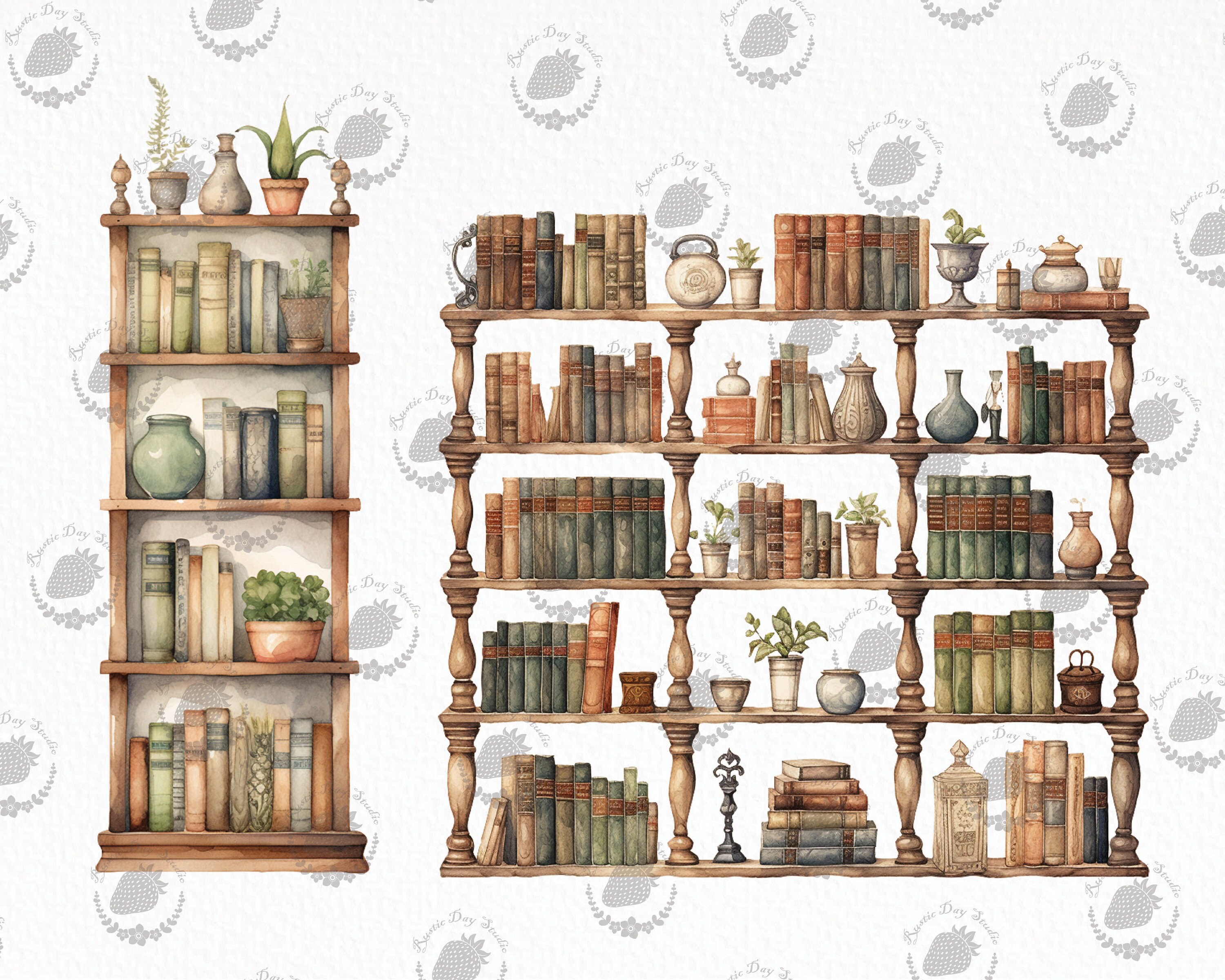 Watercolor Cottagecore Books Clipart Antique Books Bundle Library ...