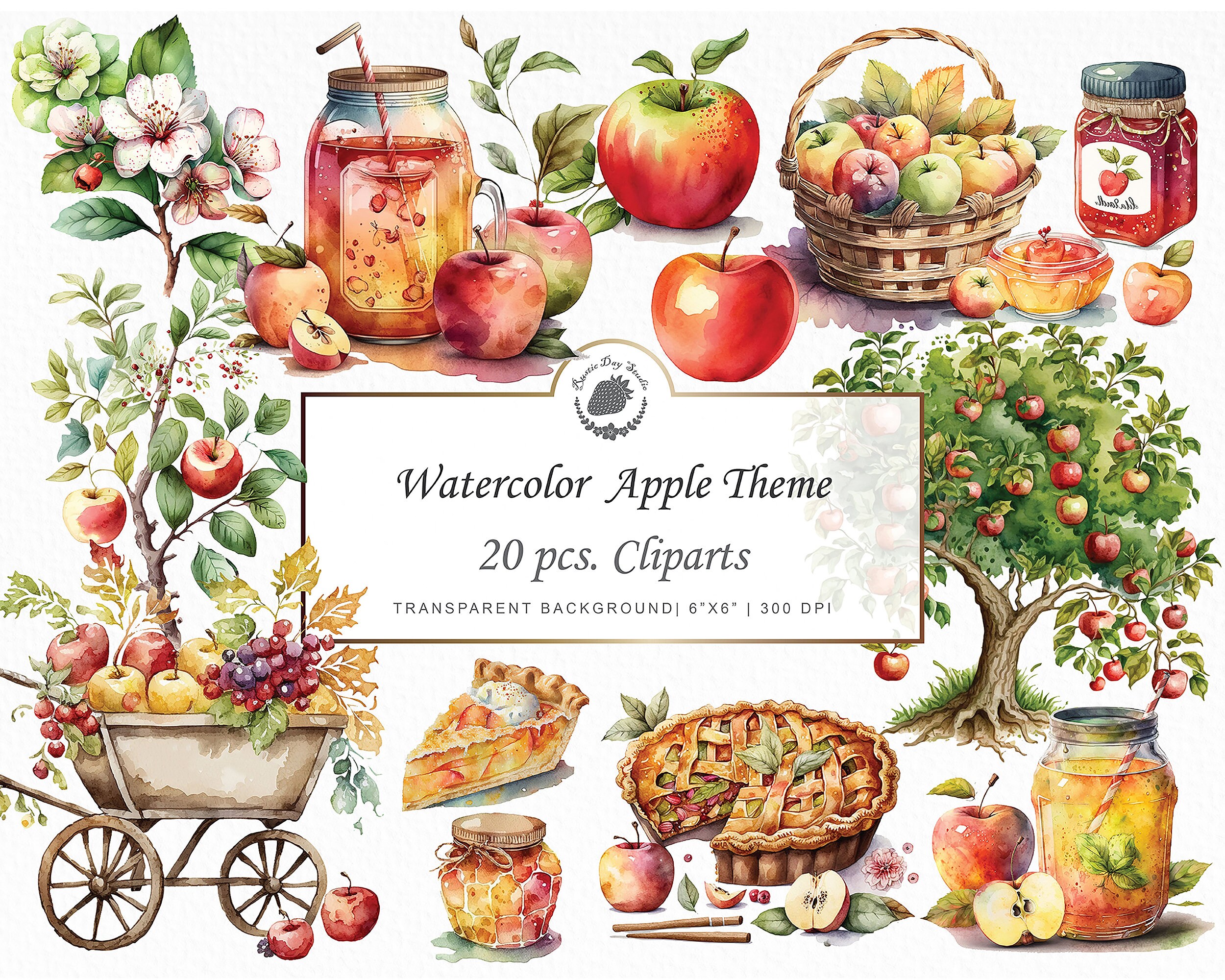 Watercolor Apple Clipart Autumn Clipart Fruit Clipart Sticker - Etsy