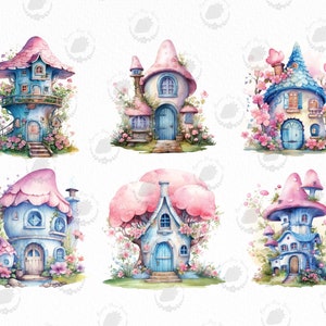 Watercolor Cute Pastel Fairy House Watercolor Clipart Fantasy Clipart ...