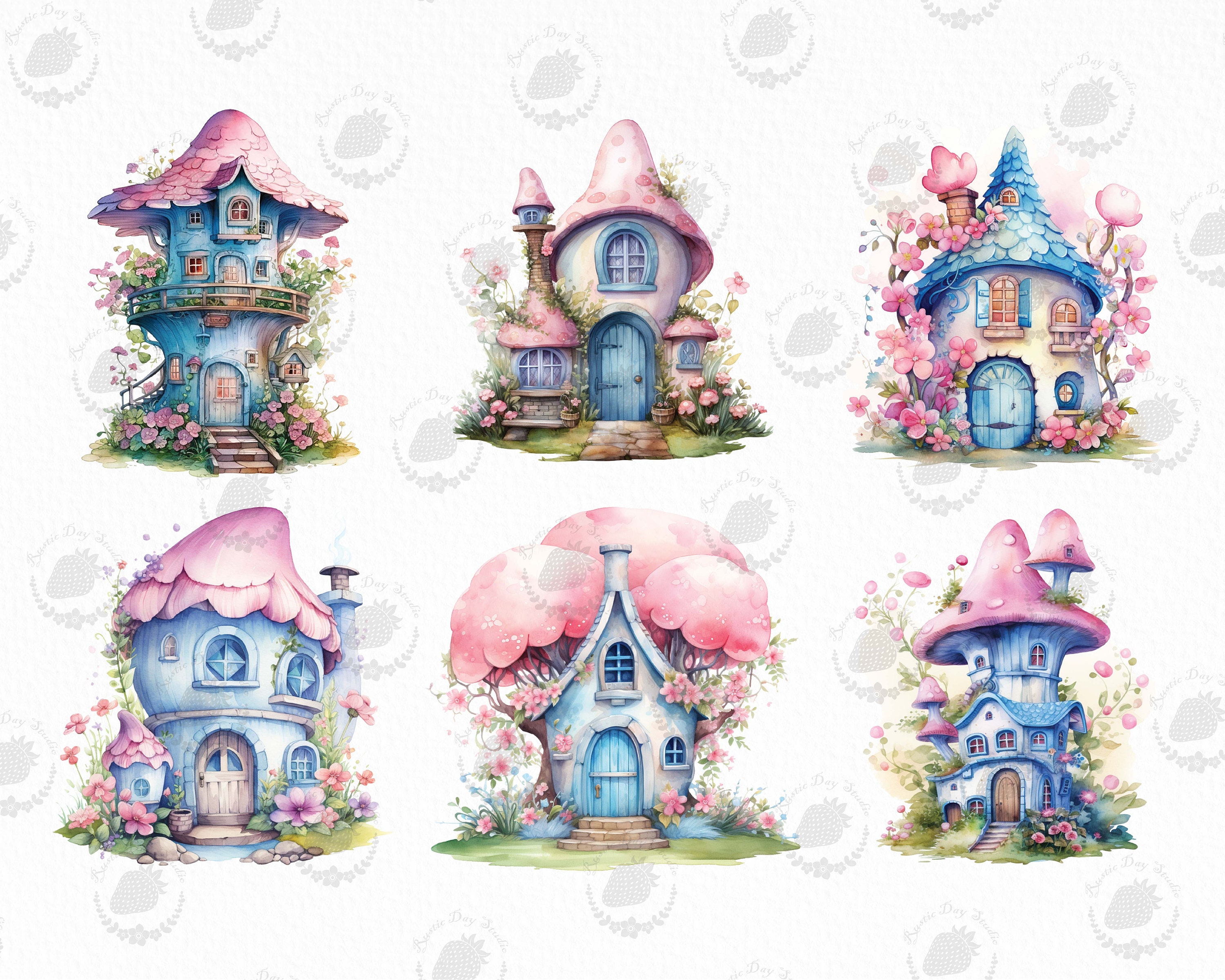 Watercolor Cute Pastel Fairy House Watercolor Clipart Fantasy Clipart ...
