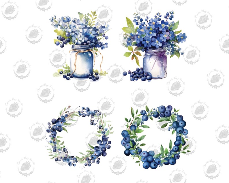 Watercolor Blueberry Watercolor Blueberry Clipart Bundle Juicy ...