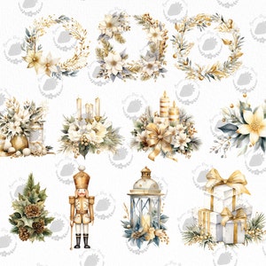 Watercolor Gold Christmas Clipart Bundle (PNG, SVG) - Etsy