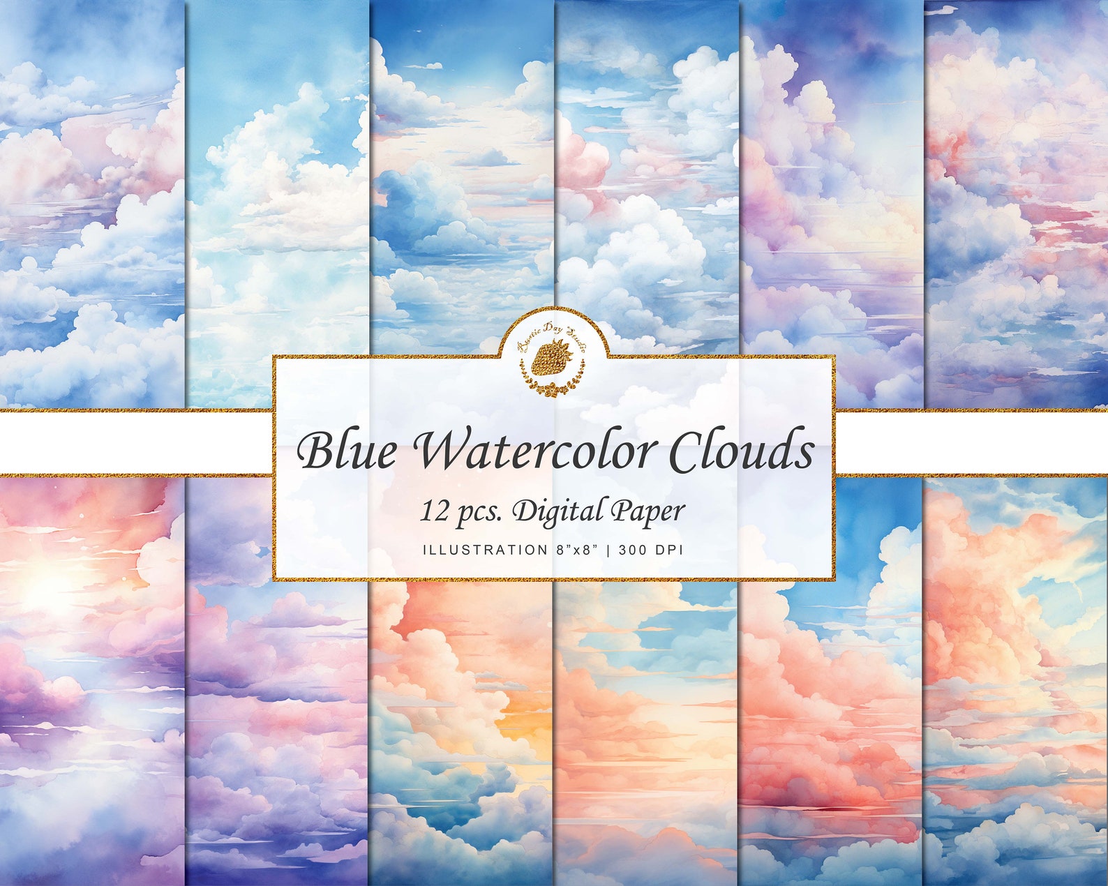 Watercolor Blue Clouds Digital Paper Pattern Sky Digital Paper ...