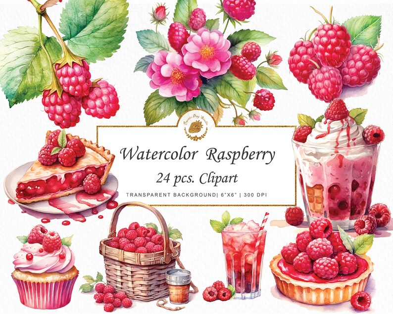 Watercolor Raspberry Clipart Watercolor Clipart Bundle Digital Art ...