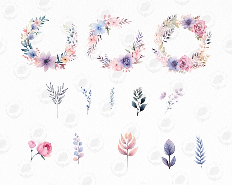 Watercolor Pastel Flowers PNG Watercolor Floral Clipart Bouquets ...