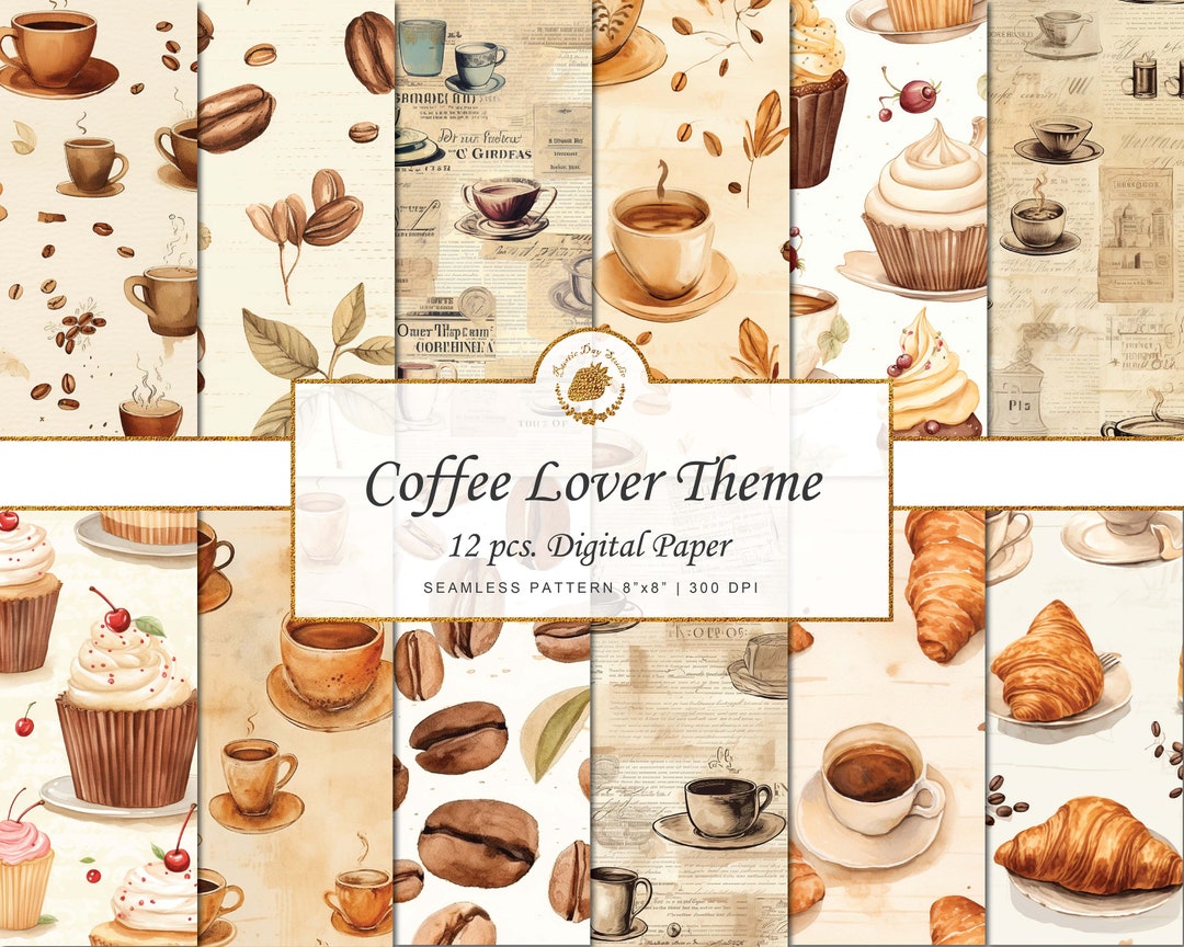 Watercolor Coffee Digital Paper Seamless Coffee Bean Printable Textures ...