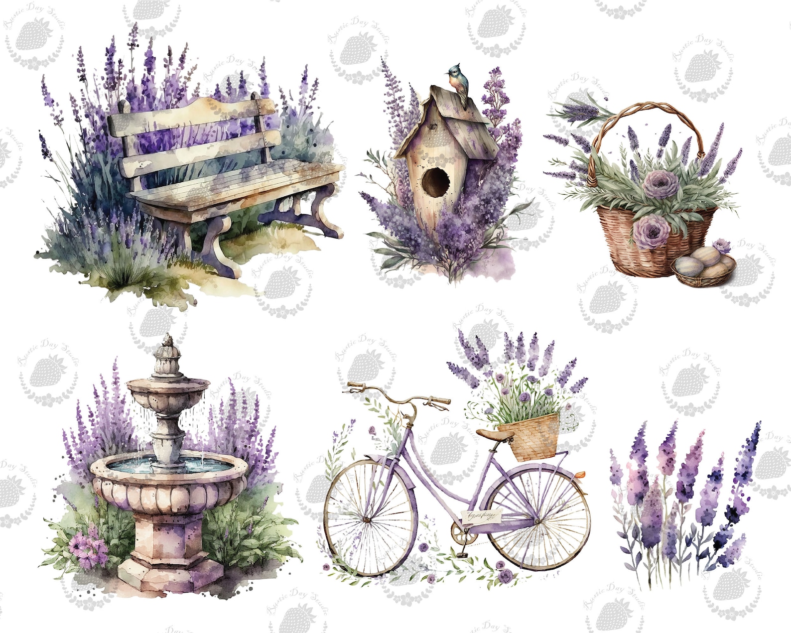 Watercolor Lavender Garden Clipart Lavender Clipart Flowers Cottagecore ...