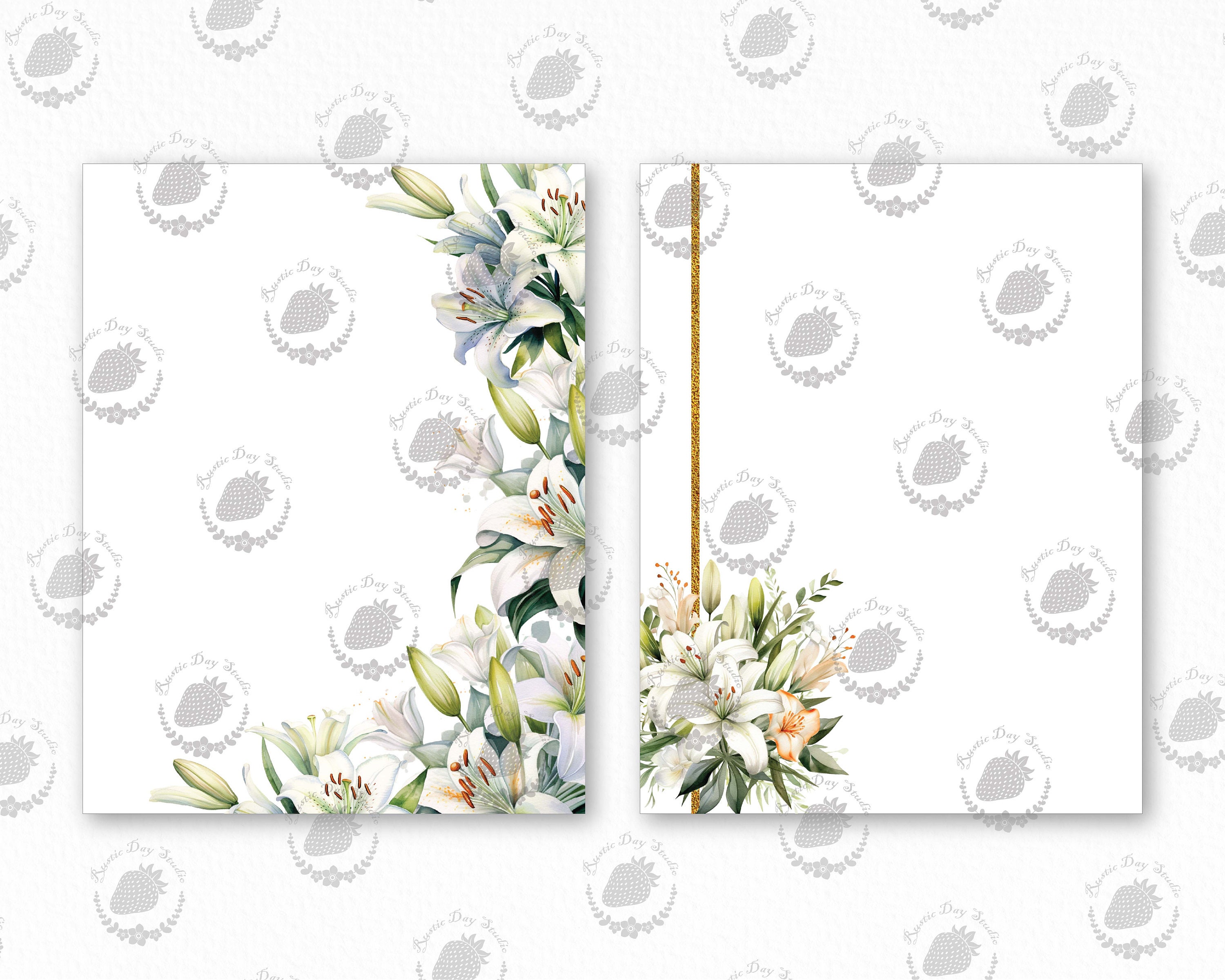 Watercolor White Lily Frames: Floral Clipart Bundle (PNG, SVG, Digital ...