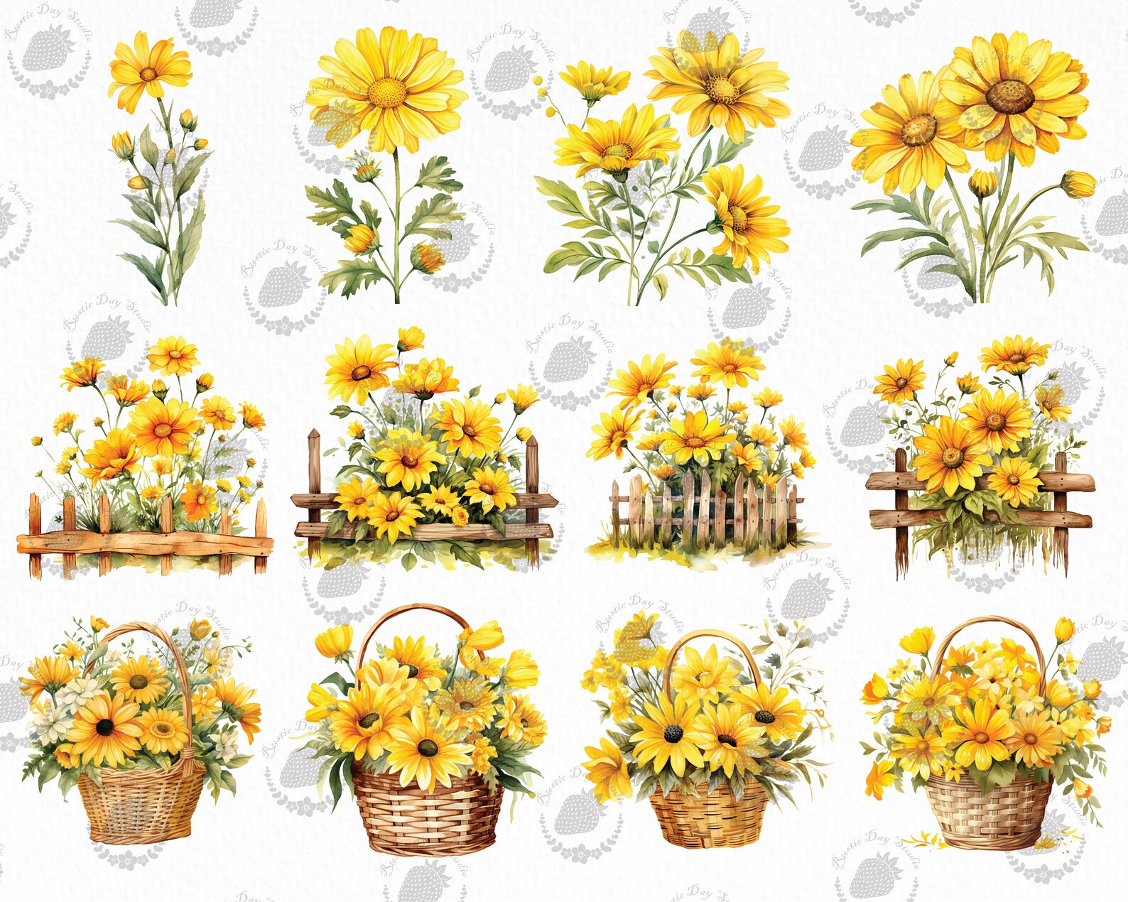 Watercolor Daisy Clipart Instant Download Yellow Daisy Flower Clipart ...