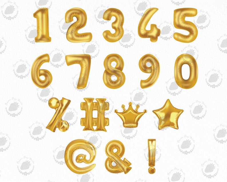 Golden Balloon Alphabet Clipart: Party Number Graphics (digital ...