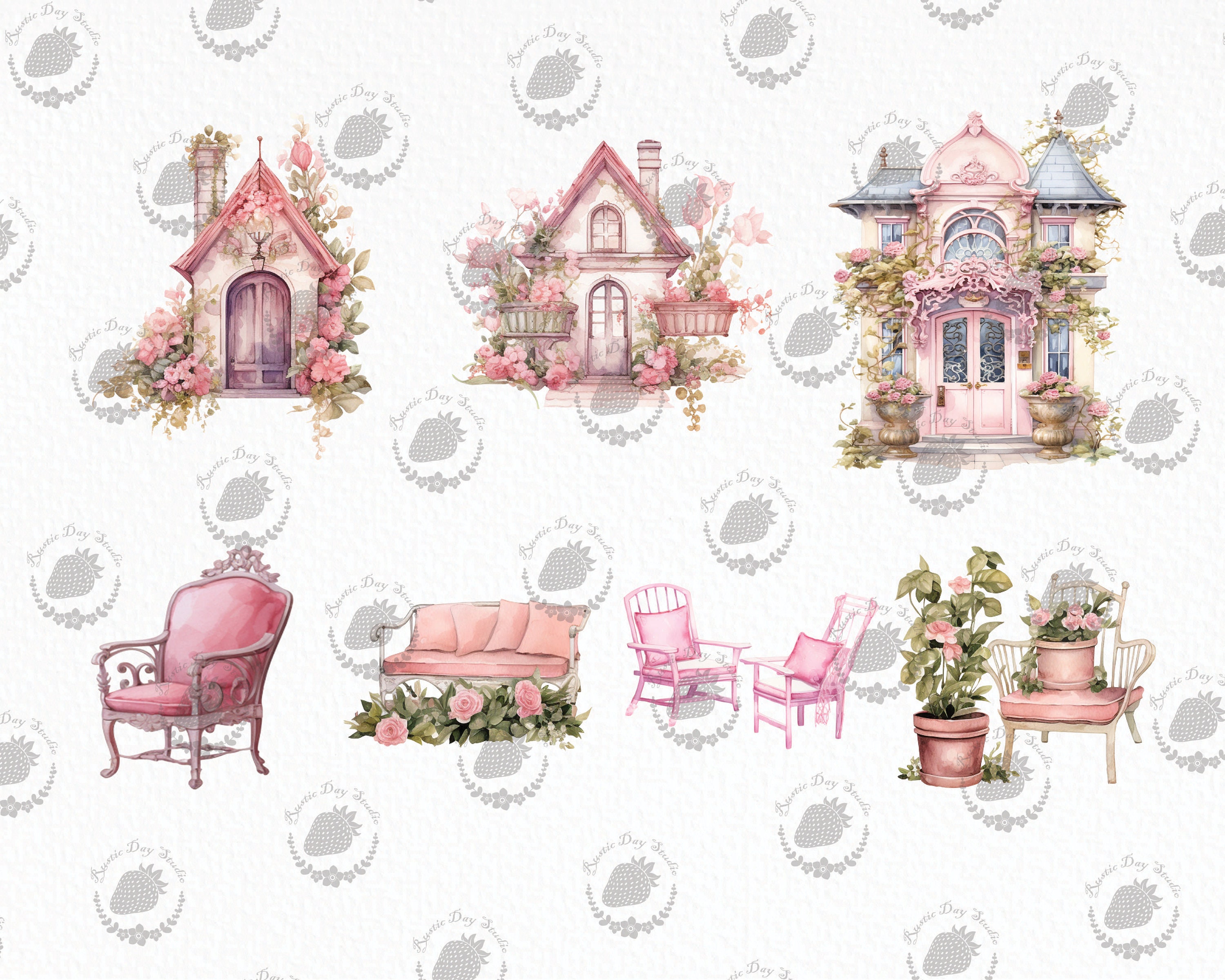 Watercolor Victorian Cottage Clipart Victorian Art Bundle Spring Garden ...