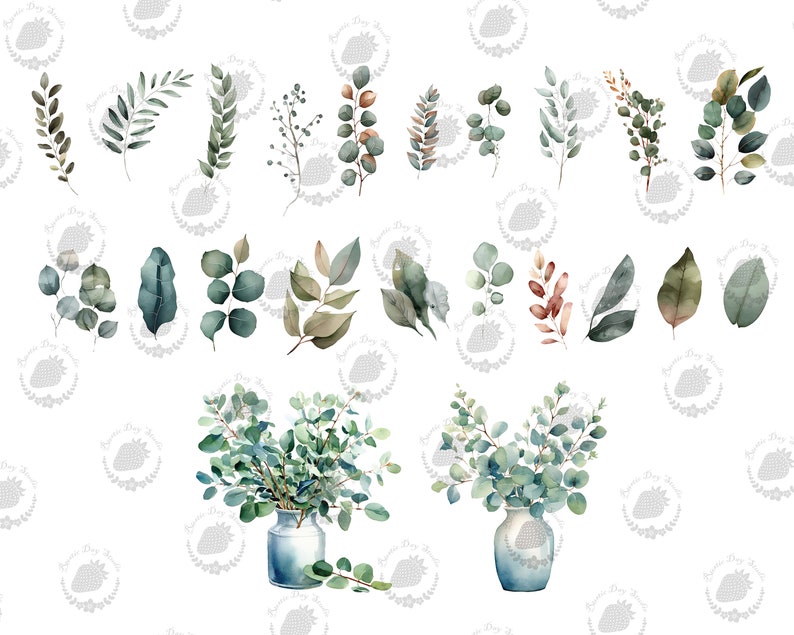 Watercolor Eucalyptus Clipart Bundle: Botanical Wedding Illustrations ...