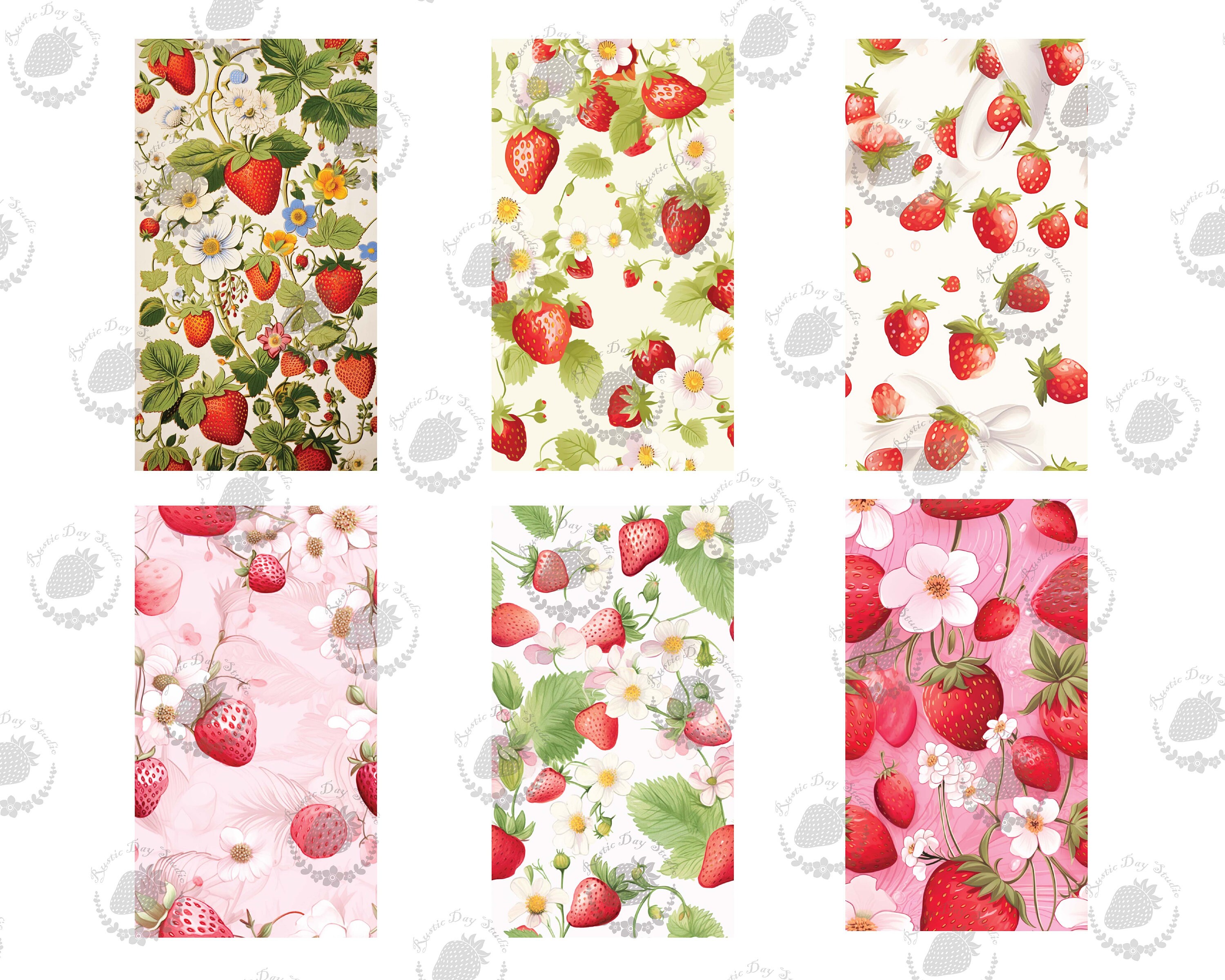 Strawberry Floral Digital Paper: Seamless Cottagecore Patterns (digital ...