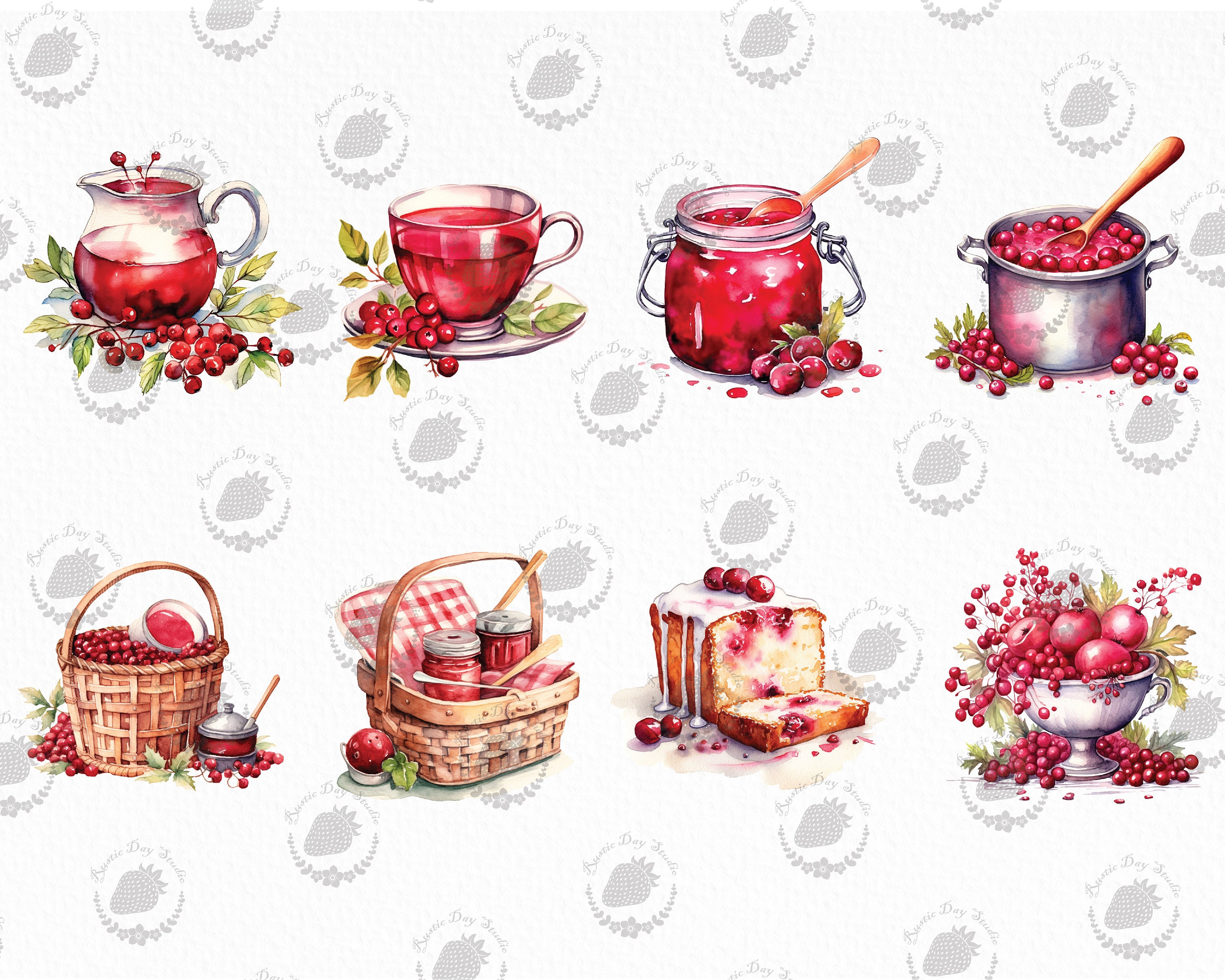 Watercolor Cranberry Clipart Fall Clipart Cranberries Svg Autumn ...
