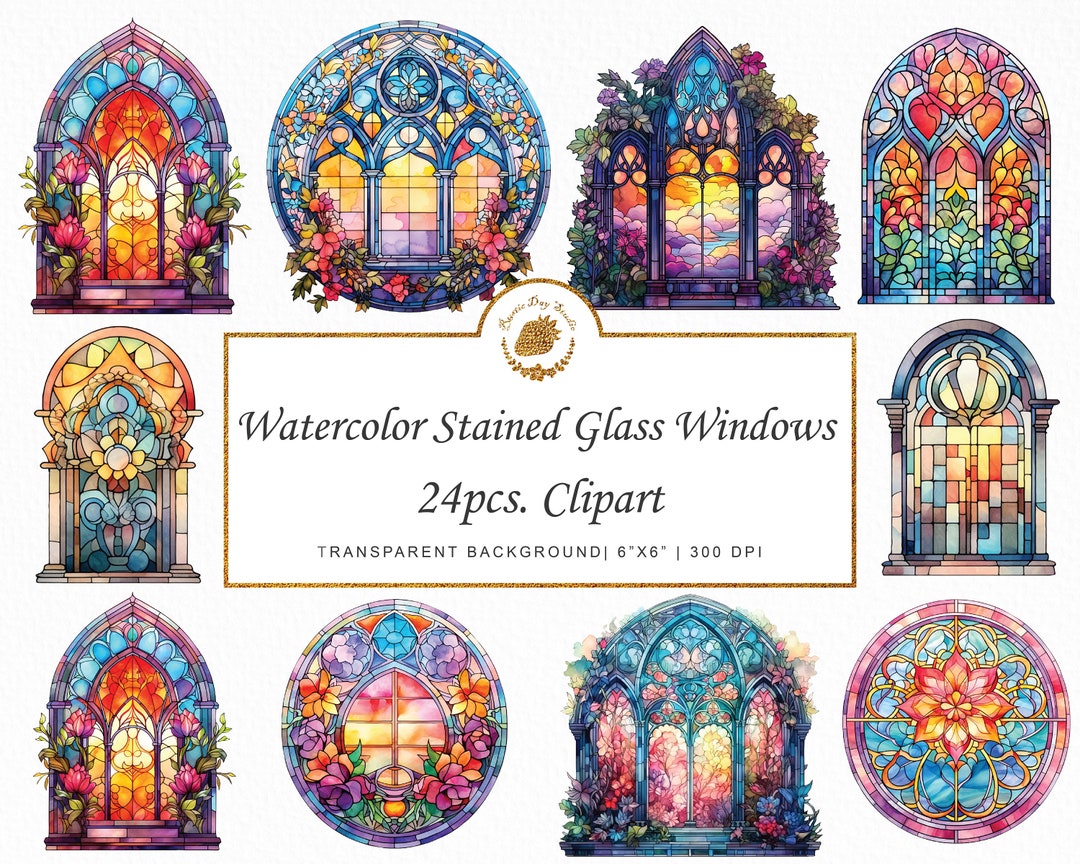 Watercolor Stained Glass Clipart Window Clipart PNG SVG Sticker ...