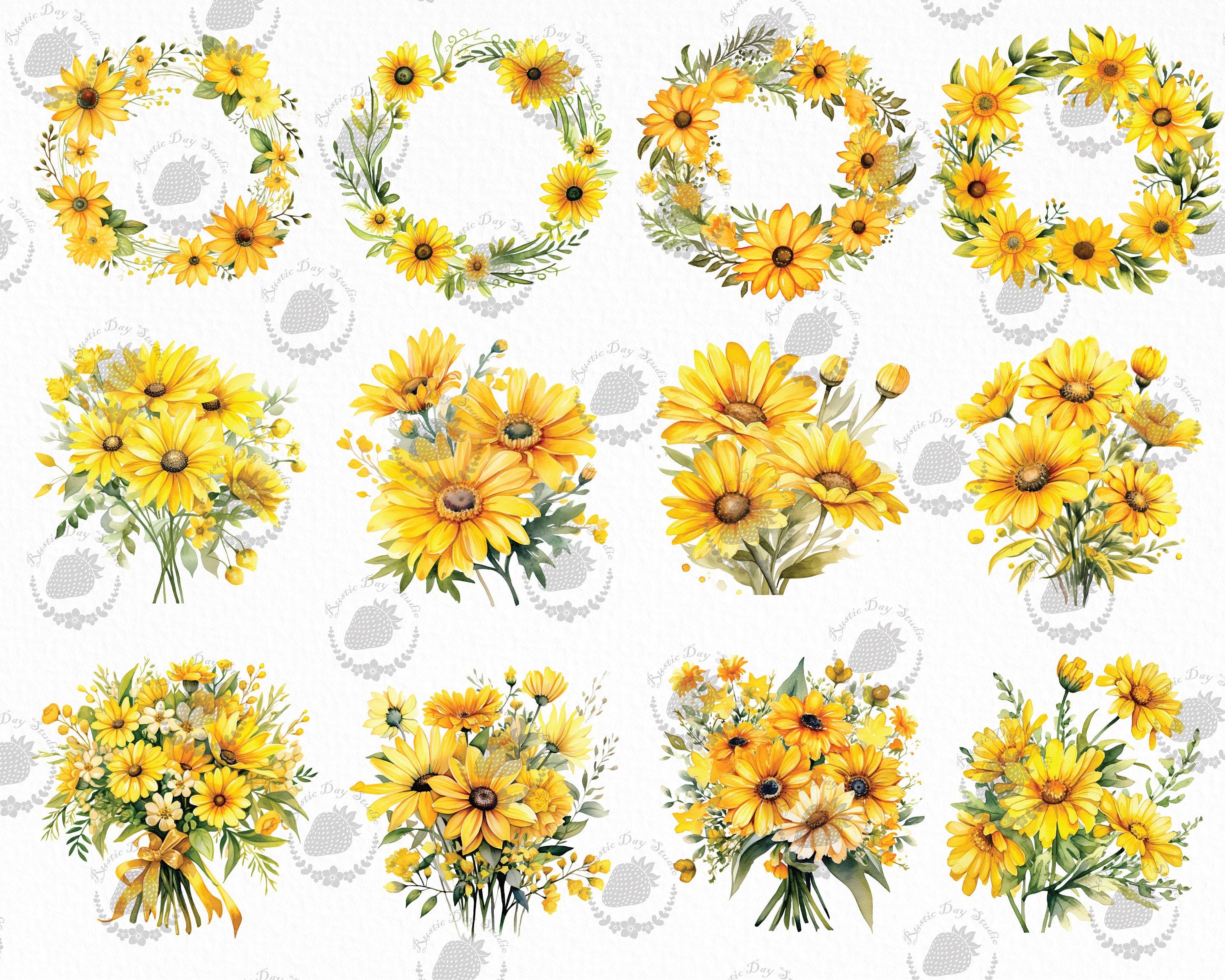 Watercolor Daisy Clipart Instant Download Yellow Daisy Flower Clipart ...