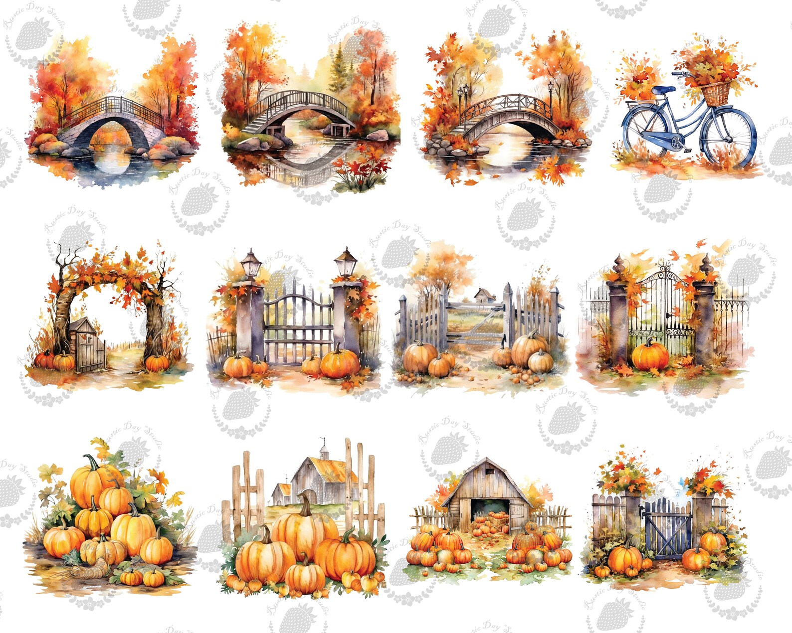 Watercolor Autumn Clipart Fall Clipart Pumpkin Clipart Autumn - Etsy