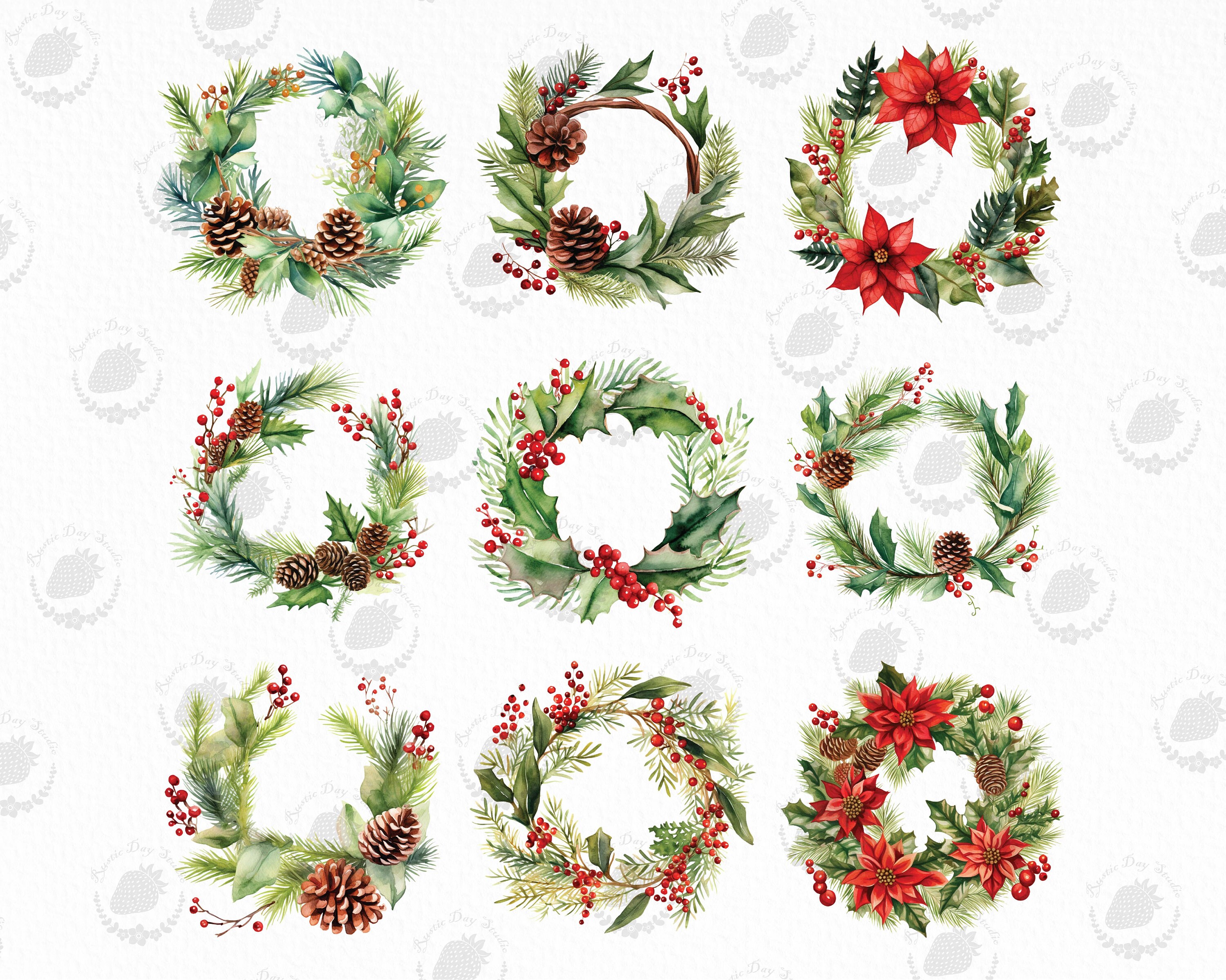 Watercolor Christmas Wreath Clipart Wreath Clipart Floral Clipart ...