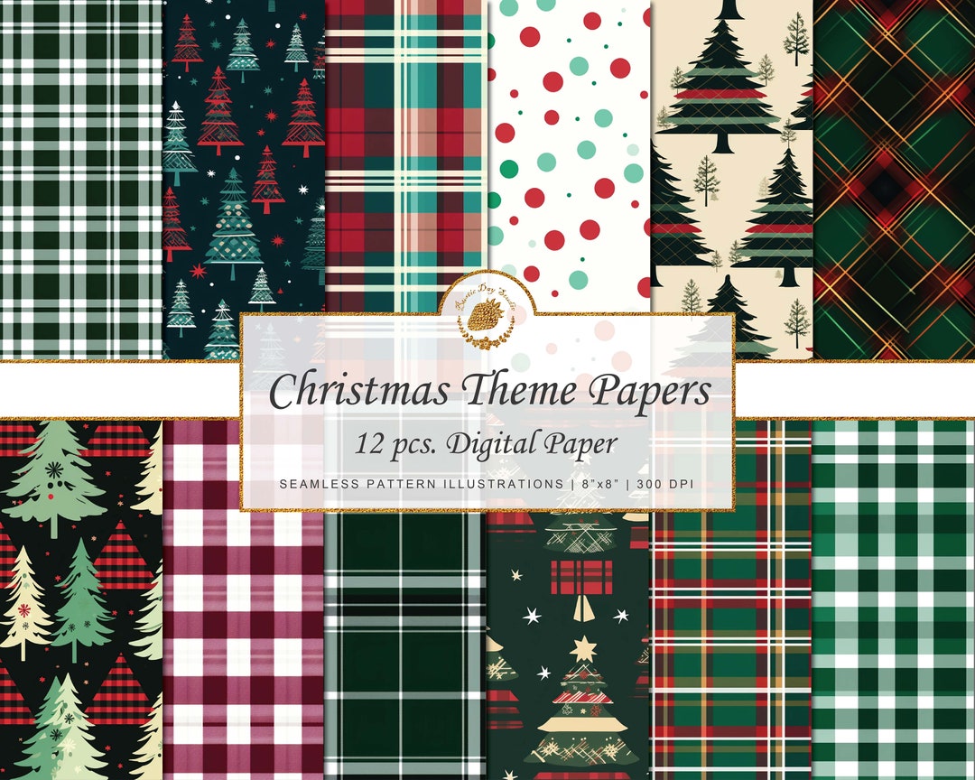 Christmas Digital Paper Plaid Pattern Seamless Pattern Digital Paper ...