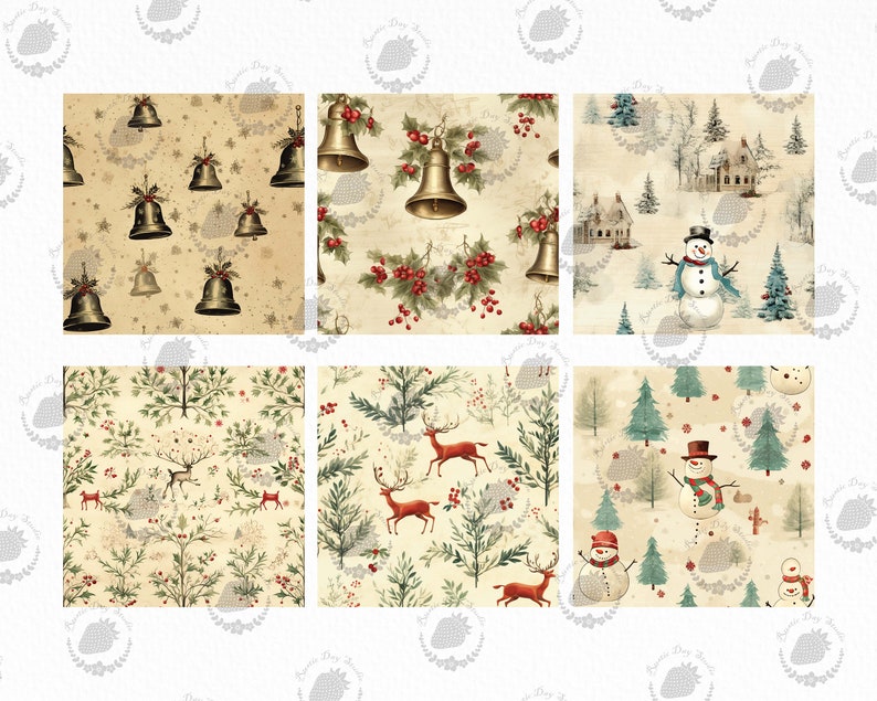 Vintage Christmas Digital Paper Distressed Christmas Paper Christmas ...