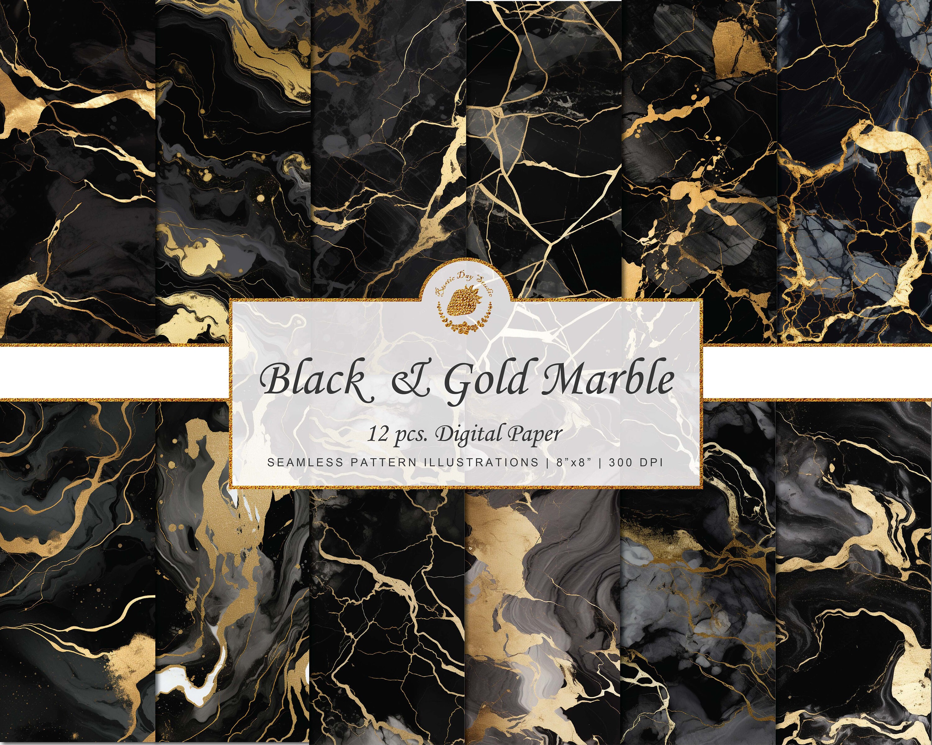 Black Gold Marble Seamless Digital Paper Marble Digital Paper Marble ...