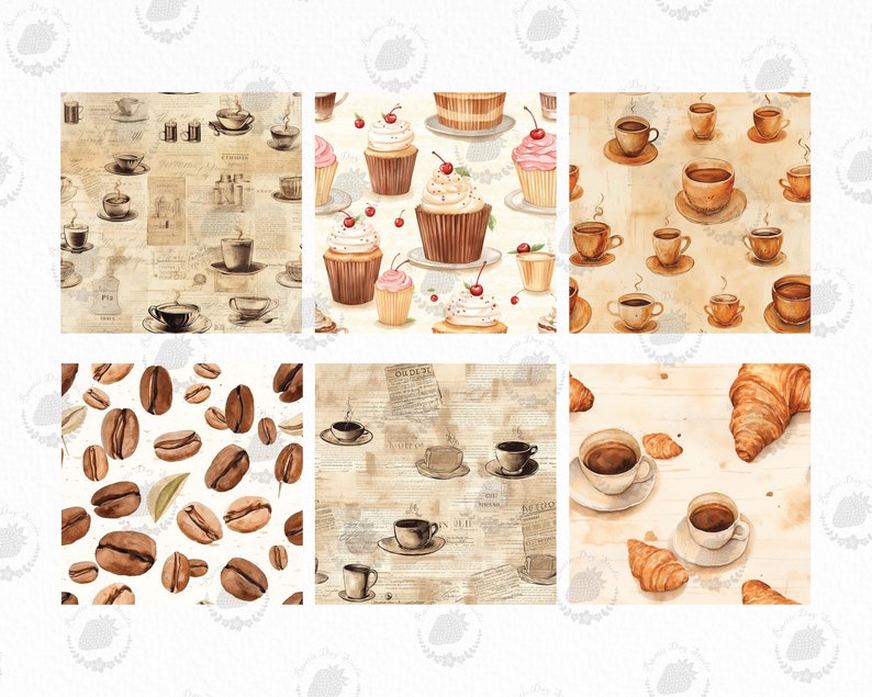 Watercolor Coffee Digital Paper: Seamless Coffee Bean Textures (8x8in ...